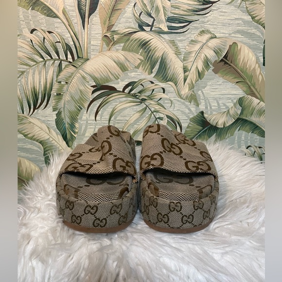 Gucci | Shoes | Gucci Monogram Platform Slippers | Poshmark